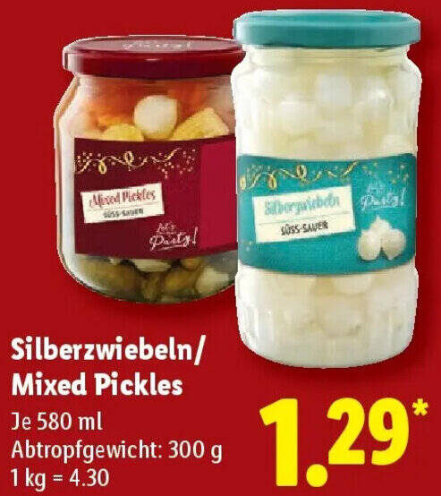 Silberzwiebeln/ Mixed Pickles 580 ml Angebot bei Lidl