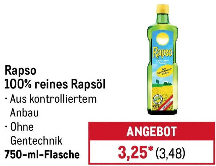 Rapso 100% reines Rapsöl 750 ml Angebot bei METRO