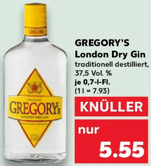 GREGORY'S London Dry Gin 0.7 l Angebot bei Kaufland