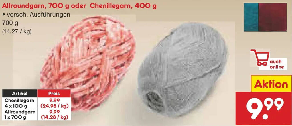 Allroundgarn, 700 g oder Chenillegarn, 400 g Angebot bei Netto Marken ...