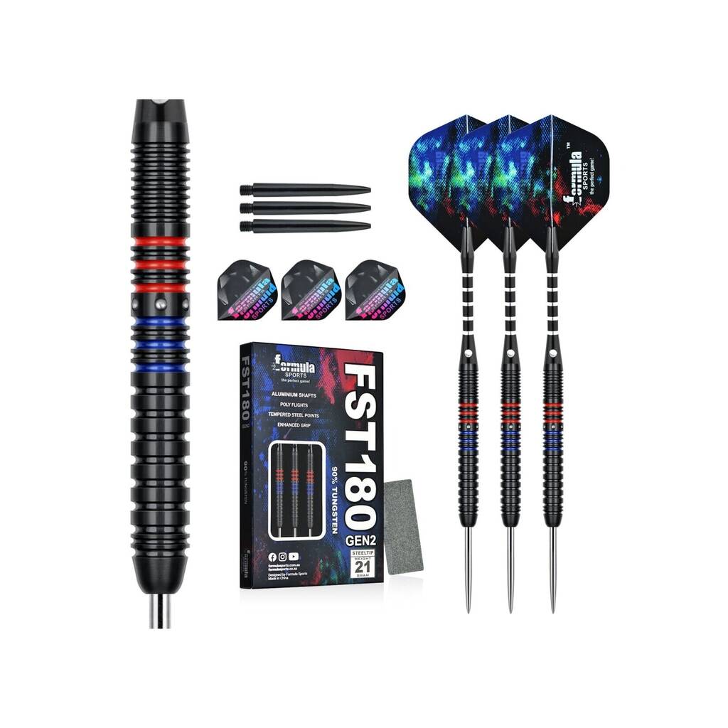 Formula FST180 Gen2 Black+Blue & Red Rings Tungsten Dart Steeltip ...