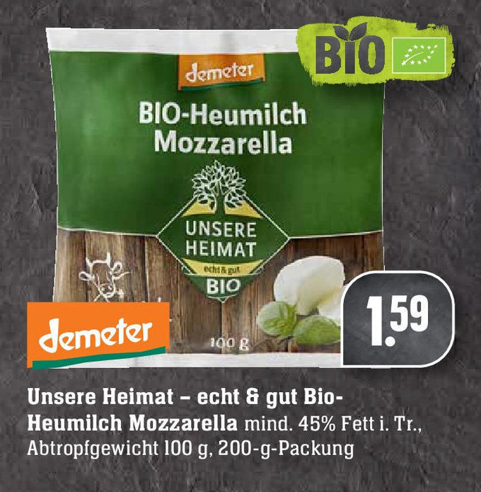 Demeter Unsere Heimat echt & gut Bio Heumilch Mozzarella Angebot bei Edeka