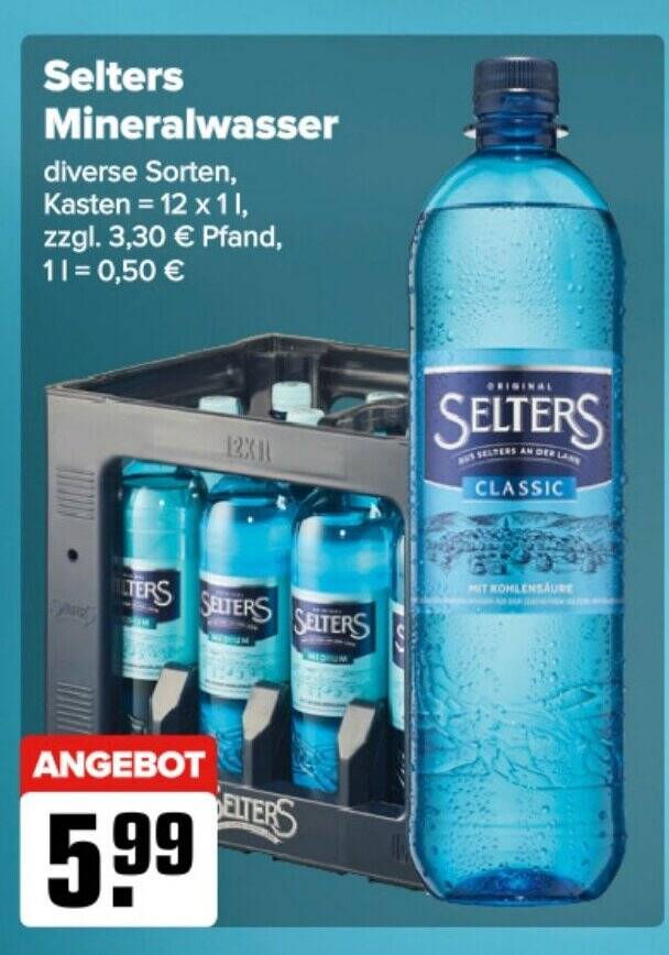 Selters Mineralwasser 12*1 l Angebot bei Logo Getränkemarkt
