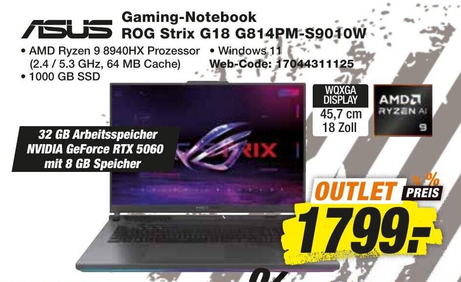 ASUS Gaming-Notebook ROG Strix G18 G814PM-S90.10W Angebot bei HEM Expert