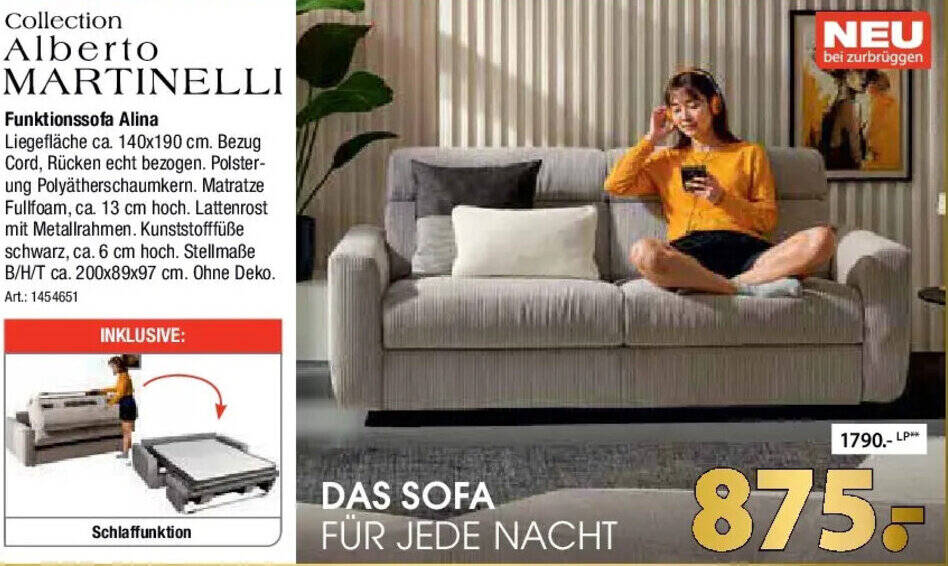 Collection Alberto MARTINELLI Funktionssofa Alina Angebot bei Zurbrüggen