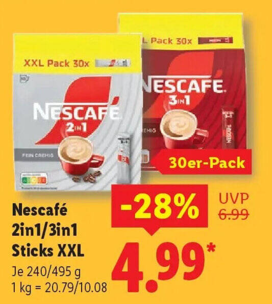 Nescafé 2in1/3in1 Sticks XXL 240-495 g Angebot bei Lidl