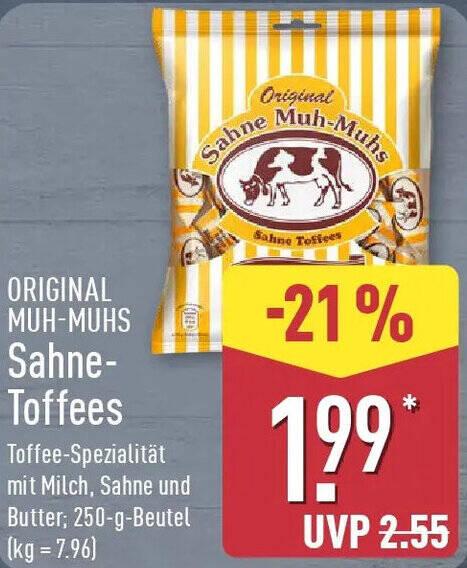ORIGINAL MUH-MUHS Sahne Toffees 250 g Angebot bei Aldi Nord
