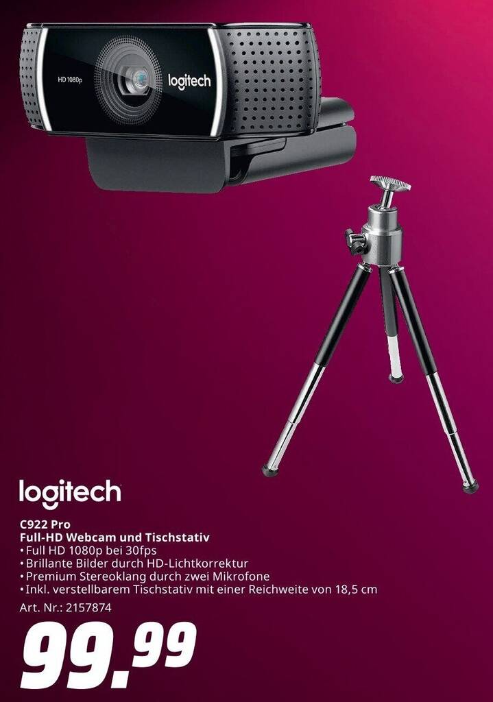 logitech C922 Pro Full-HD Webcam und Tischstativ Angebot bei MediaMarkt