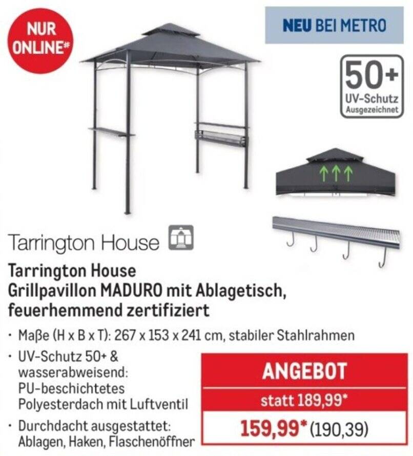 Tarrington House Grillpavillon MADURO mit Ablagetisch, feuerhemmend ...