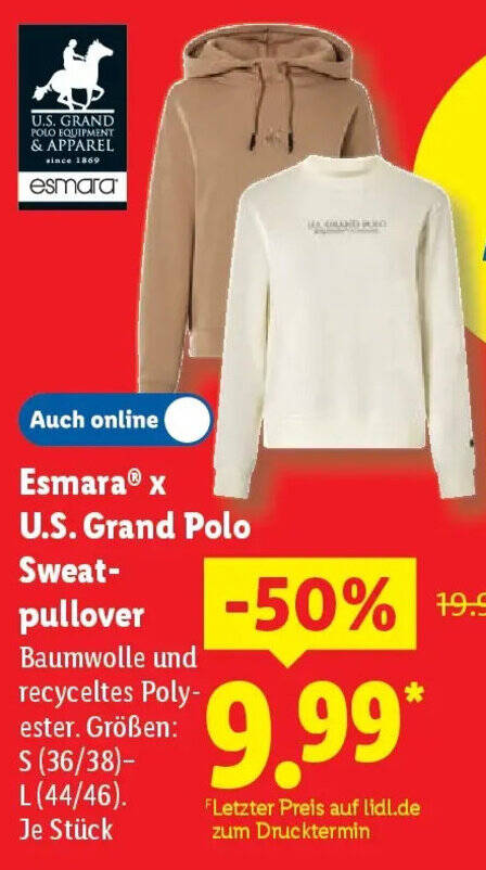 Esmara U.S. Grand Polo Sweat- pullover Angebot bei Lidl