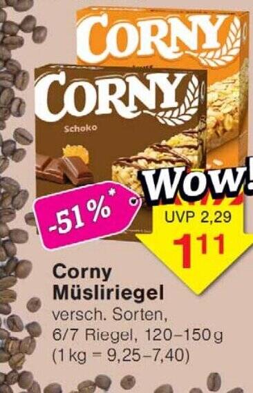Corny Müsliriegel 120-150 g Angebot bei Wiglo Wunderland