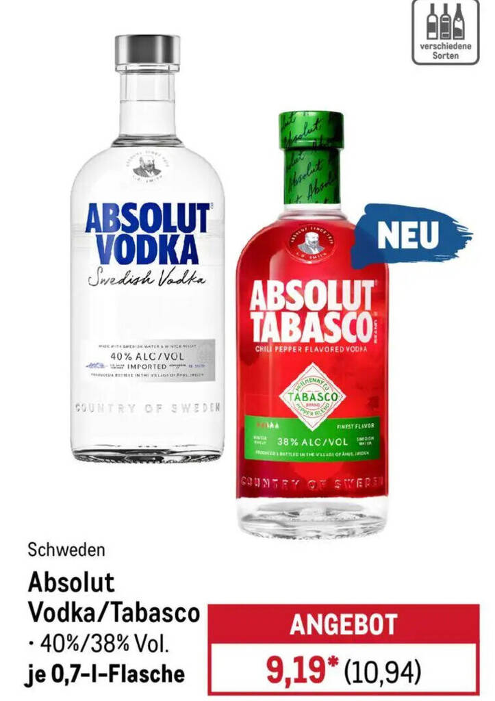 Absolut Vodka/Tabasco 700 ml Angebot bei METRO