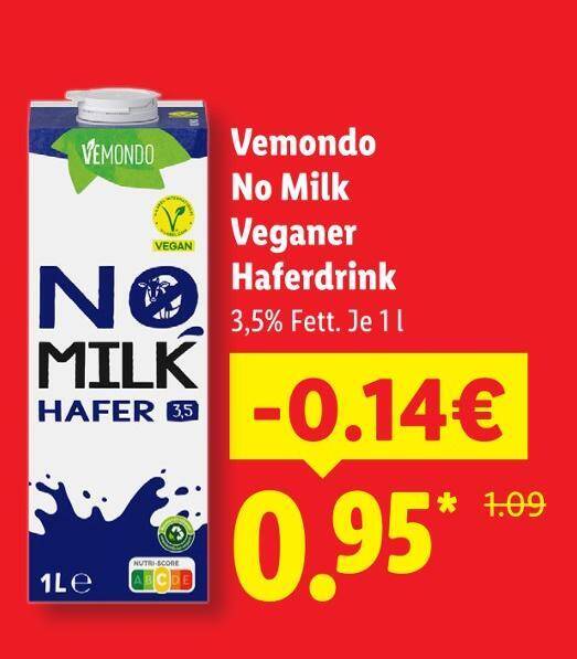Vemondo no milk veganer haferdrink Angebot bei Lidl