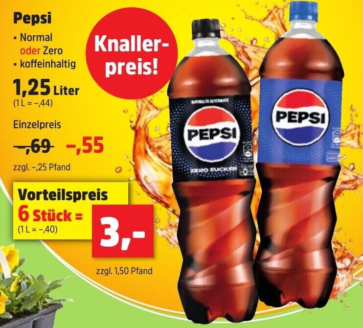 Pepsi Normal oder Zero 1.25 l Angebot bei Thomas Philipps