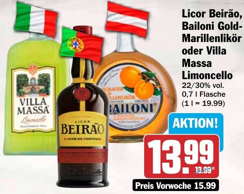 Licor Beirão, Bailoni Gold Marillenlikör oder Villa Massa Limoncello 0. ...