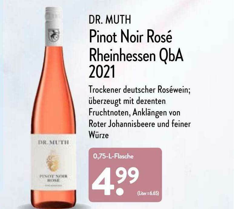 Dr. Muth Pinot Noir Rosé Rheinhessen Qba 2021 Angebot bei Aldi Nord