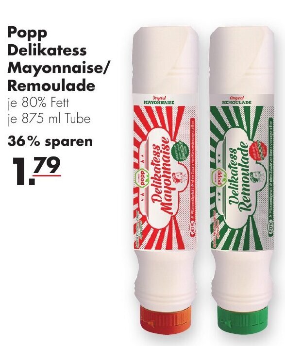 Popp Delikatess Mayonnaise/Remoulade 875ml Angebot bei Handelshof