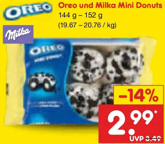 OREO Oreo und Milka Mini Donuts 144-152 g Angebot bei Netto Marken-Discount