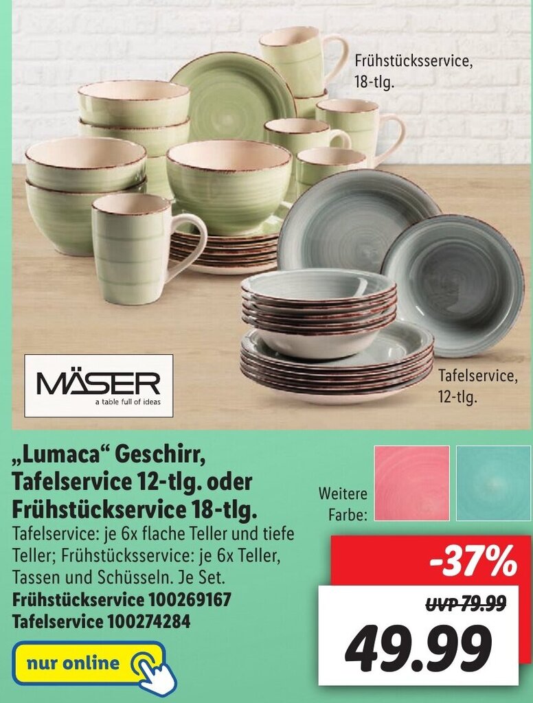 Mäser Lumaca Geschirr Tafelservice 12 tlg. oder Frühstückservice 18 tlg ...