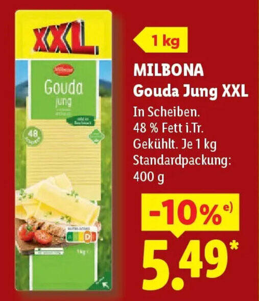 MILBONA Gouda Jung XXL 400 g Angebot bei Lidl