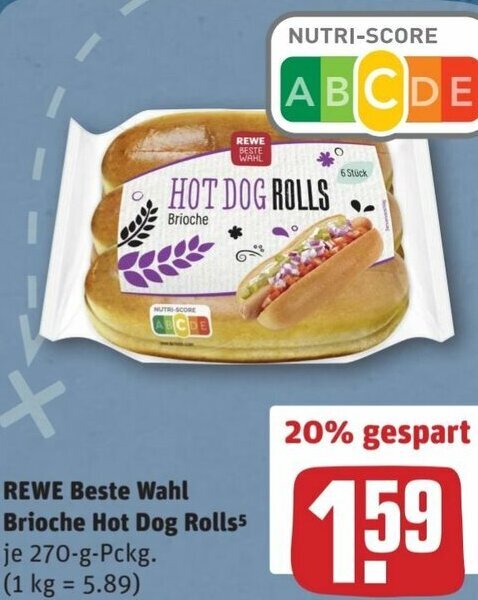 Rewe Beste Wahl Brioche Hot Dog Rolls je 270-g-Pckg. Angebot bei REWE