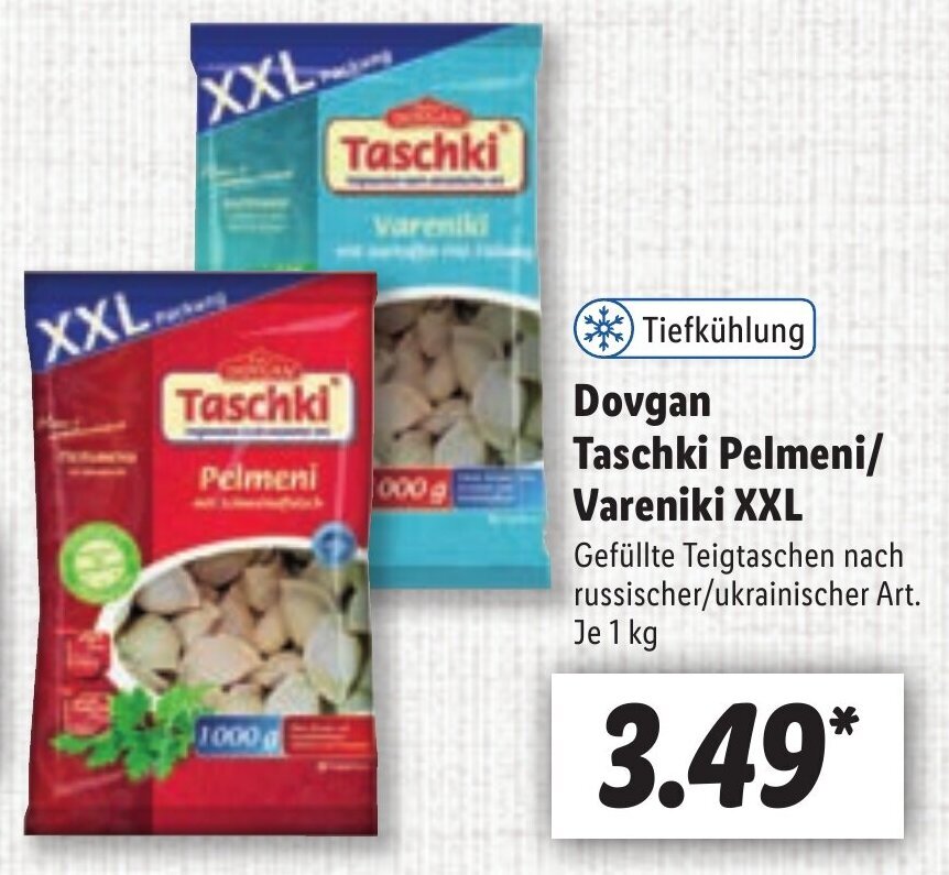 Dovgan Taschki Pelmeni/Vareniki XXL 1kg Angebot bei Lidl