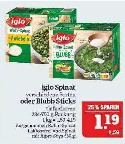 Iglo Spinat Oder Blubb Sticks Angebot bei Marktkauf