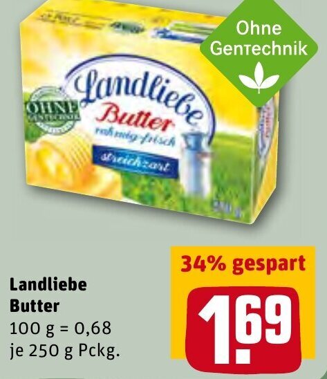 Landliebe Butter 250g Packung Angebot bei REWE