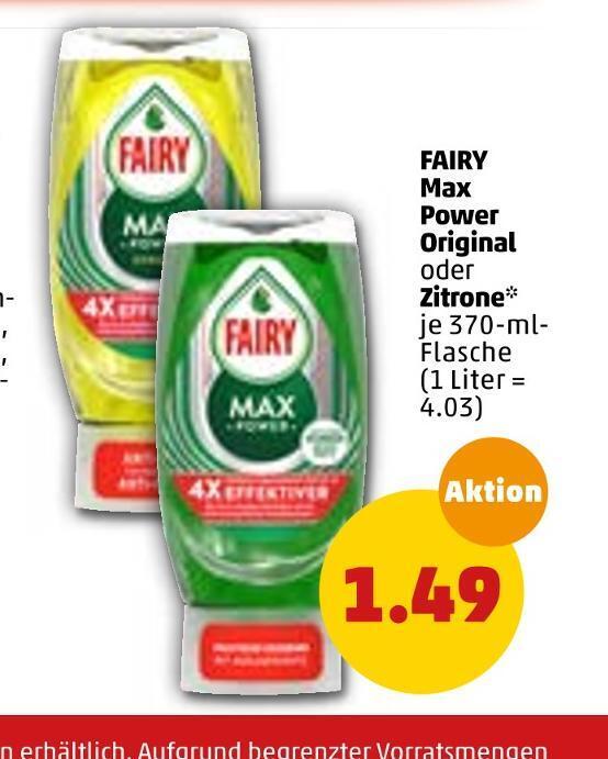 Fairy max power original oder zitrone Angebot bei PENNY