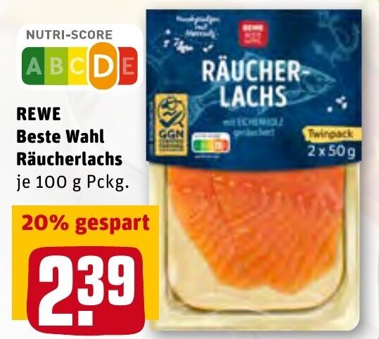 Rewe Beste Wahl Räucherlachs 100g Pckg. Angebot bei REWE