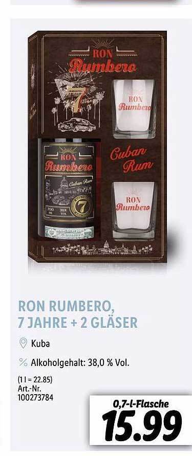 Ron Rumbero, 7 Jahre + 2 Gläser Angebot bei Lidl