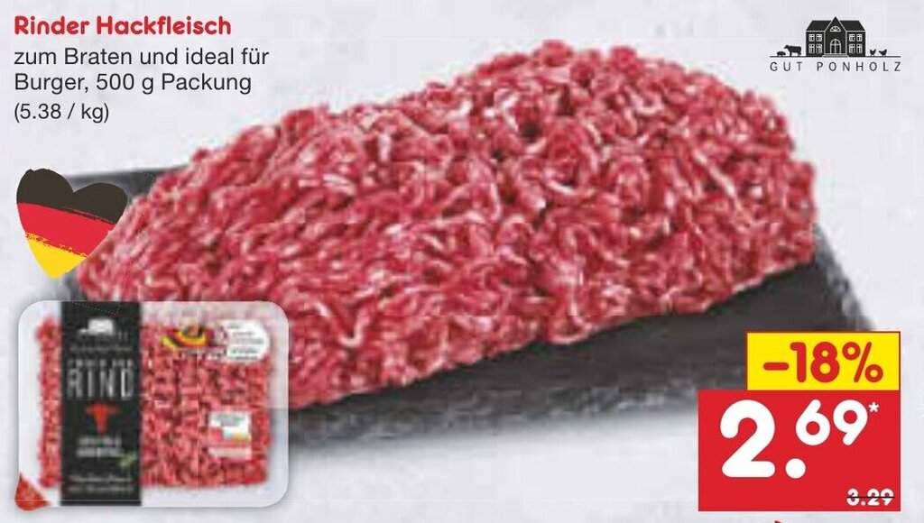 Rinder Hackfleisch 500 g Angebot bei Netto Marken-Discount