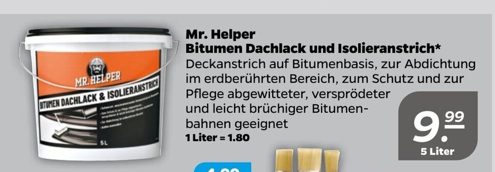 Mr. Helper Bitumen Dachlack und Isolieranstrich 5L Angebot bei NETTO