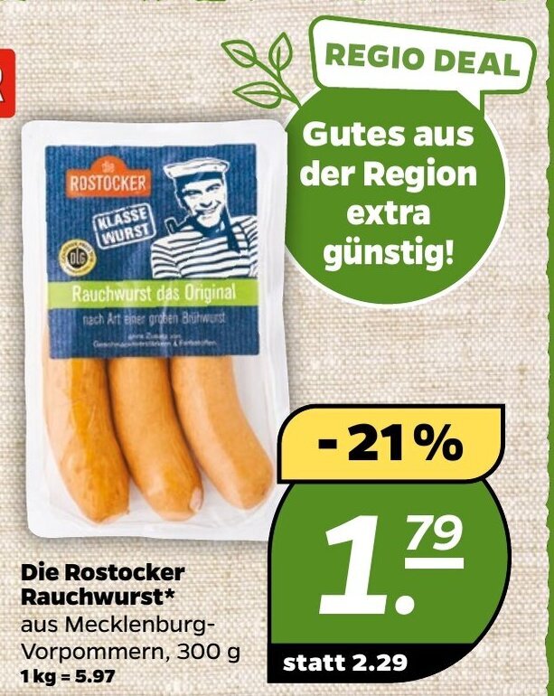 Die Rostocker Rauchwurst 300 g Angebot bei NETTO