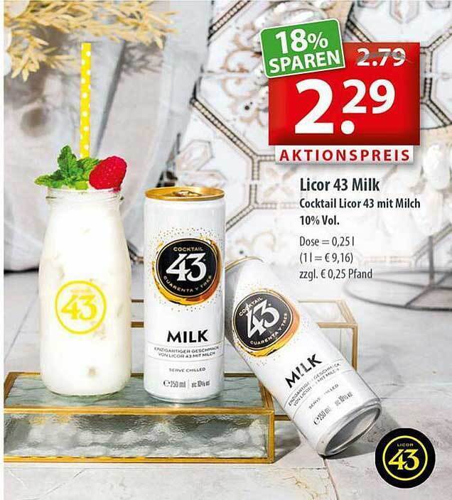 Licor 43 Milk Cocktail Licor 43 Mit Milch Angebot bei Getränkeland