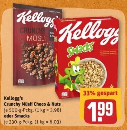 Kellogg's Smacks 330g o. Crunchy Musli Choco & Nuts 500g Angebot bei ...