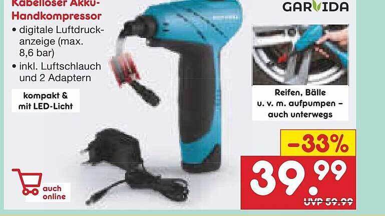 Garvida Kabelloser Akku-handkompressor Angebot bei Netto Marken-Discount