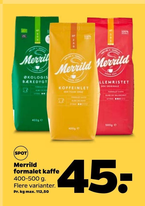 Merrild formalet kaffe tilbud hos Netto