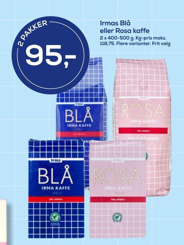 Irmas blå eller rosa kaffe tilbud hos Irma