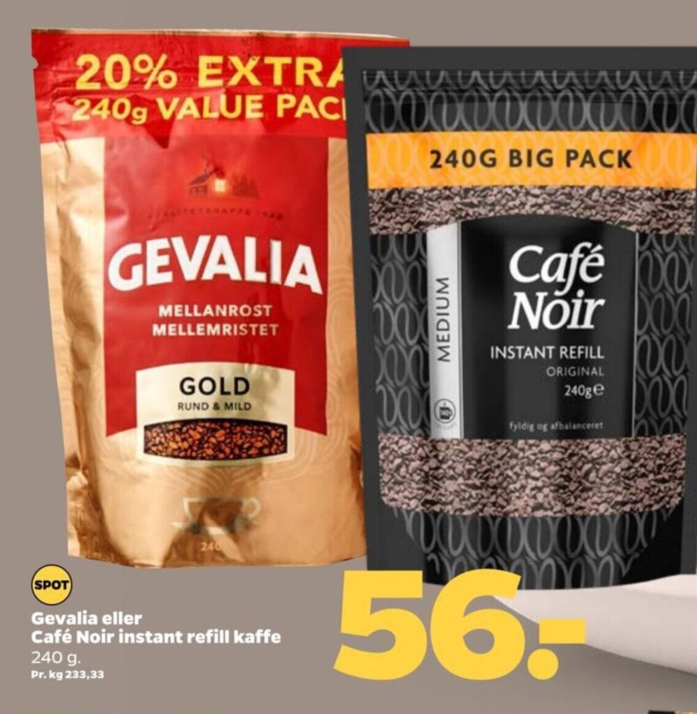 Gevalia eller Café Noir instant refill kaffe tilbud hos Netto