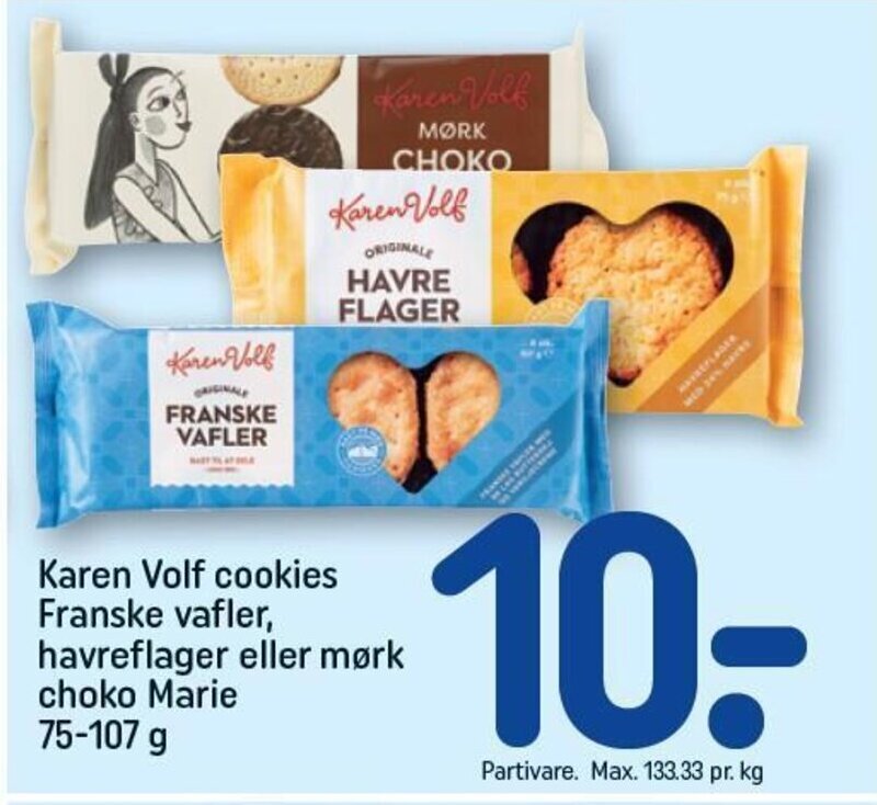 Karen Volf cookies Franske vafler, havreflager eller mørk choko Marie ...