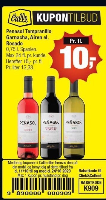 Penasol tempranillo garnacha, airen el. rosado tilbud hos Calle