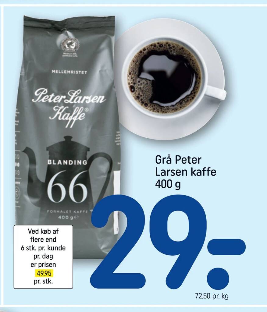 Grå Peter Larsen kaffe 400 g tilbud hos Rema 1000