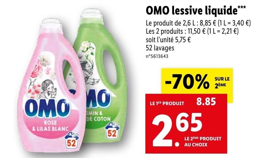 Promo OMO lessive liquide chez Lidl