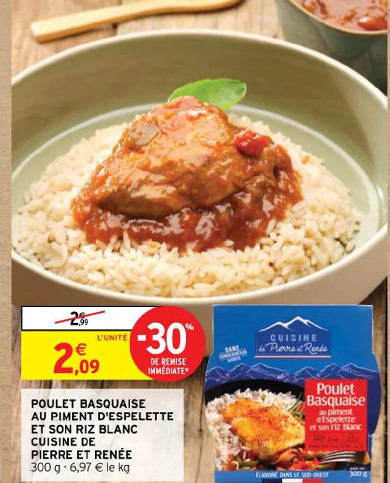 Promo Poulet Basquaise Au Piment Despelette Et Son Riz Blanc Cuisine