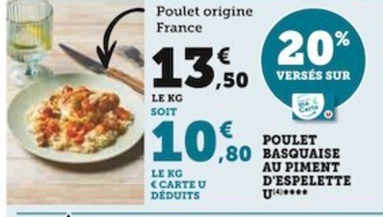 Promo Poulet 80 Basquaise Au Piment Despelette Chez Super U