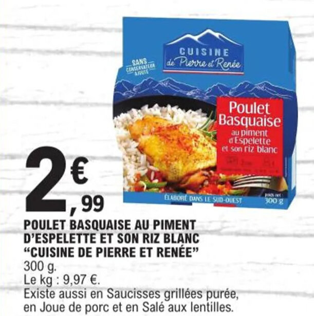 Promo Poulet Basquaise Au Piment Despelette Et Son Riz Blanc Cuisine