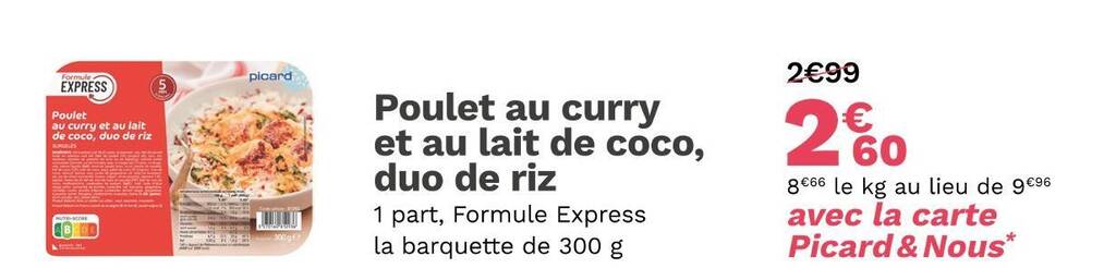 Promo Picard Poulet Au Curry Et Au Lait De Coco Duo De Riz Chez Picard