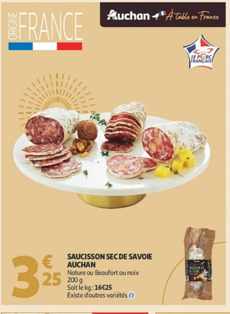 Saucisson sec en promo chez Auchan – Prix bas déc. 2025