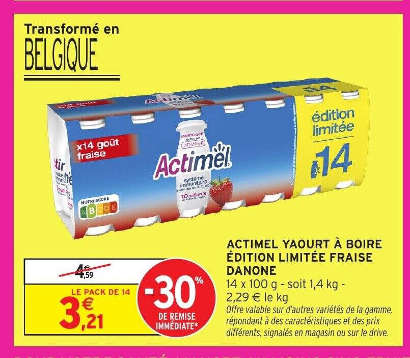 Promo ACTIMEL Yaourt à boire édition limitée fraise danone 1.4 kg chez ...